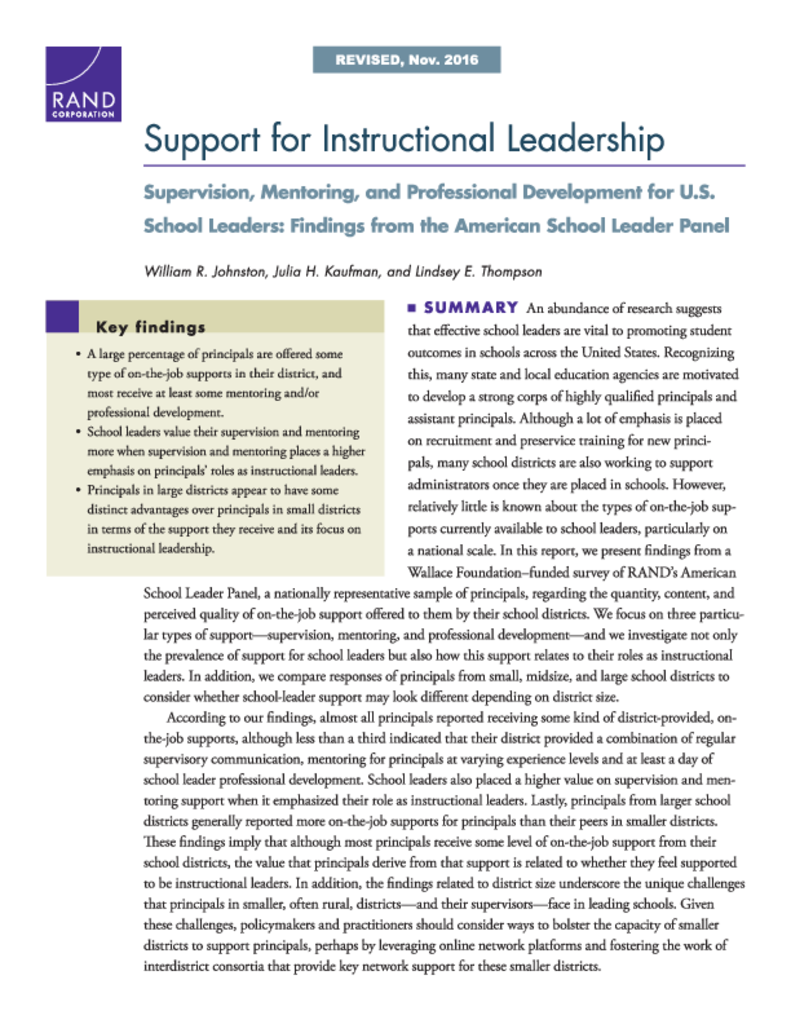 Support for Instructional Leadership | Wallace Foundation